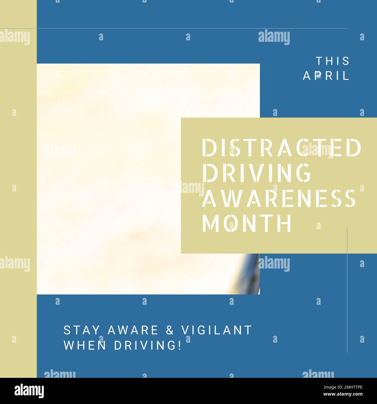 Composition of distracted driving awareness month text over blurred ...