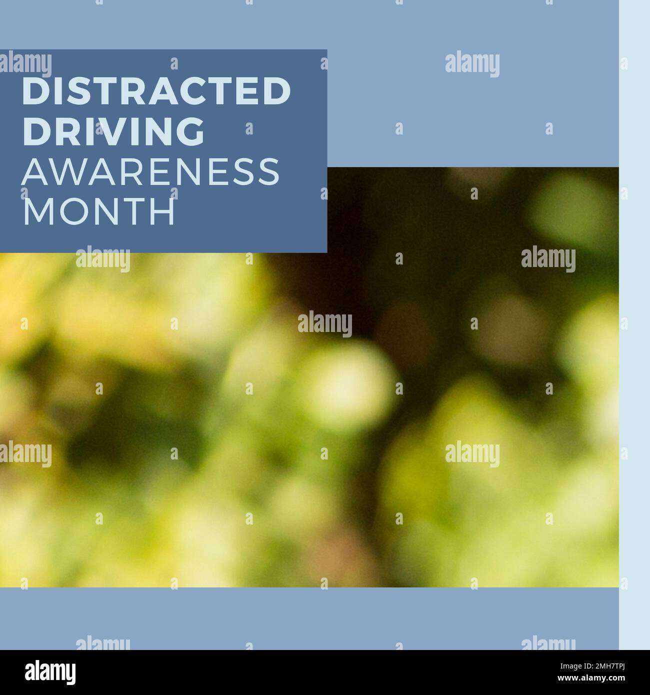 Composition of distracted driving awareness month text over blurred ...