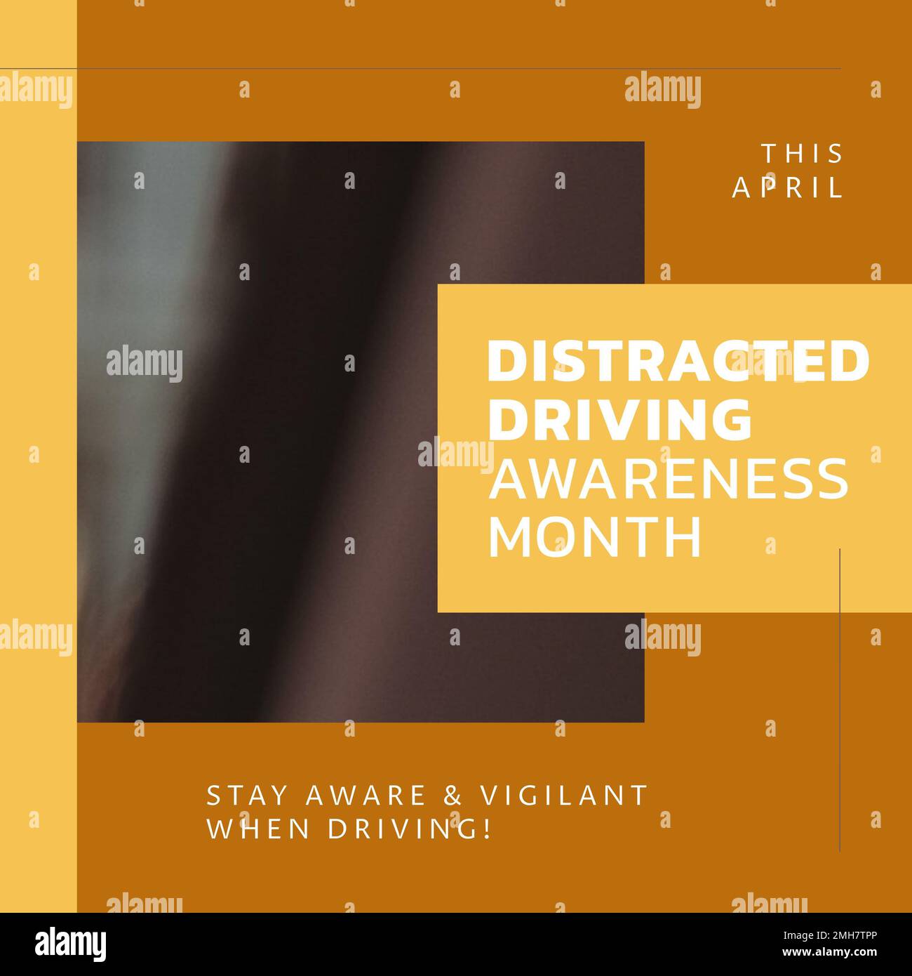 Composition of distracted driving awareness month text over blurred ...