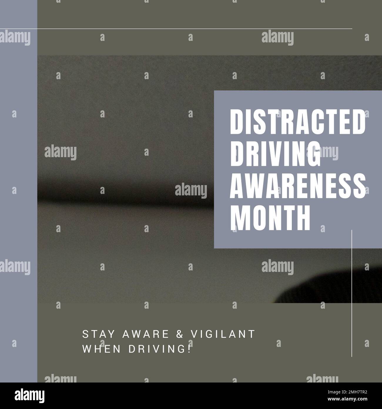 Composition of distracted driving awareness month text over gray ...