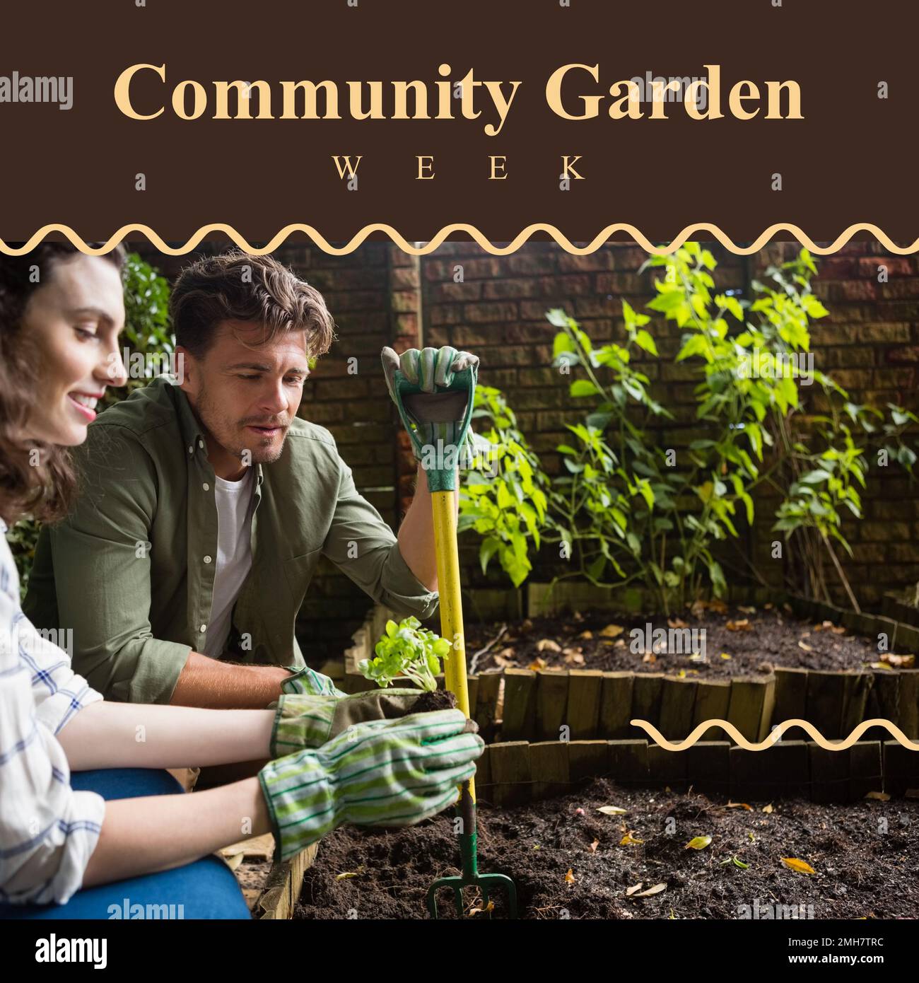Composition of community garden week text over caucasian couple ...