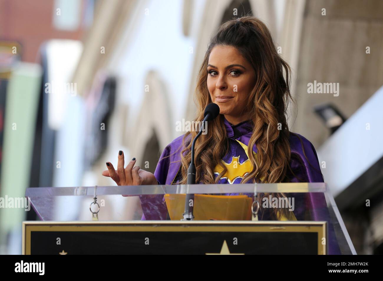 TV personality Maria Menounos speaks at a ceremony honoring Burt Ward ...