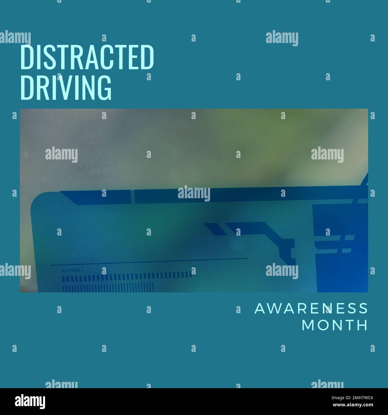 Composition of distracted driving awareness month text over digital ...