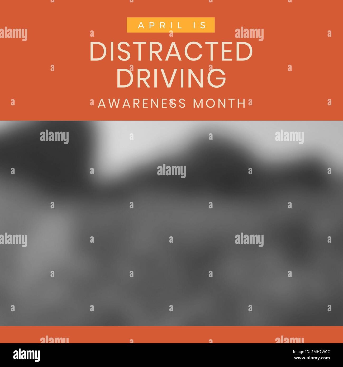 Composition of distracted driving awareness month text over blurred ...