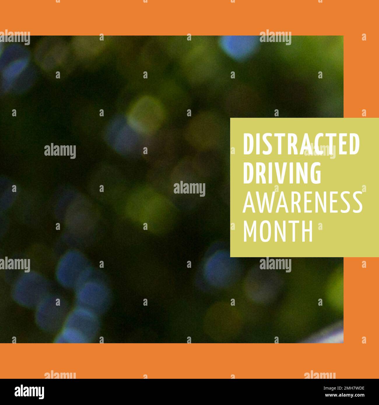 Composition of distracted driving awareness month text over blurred ...