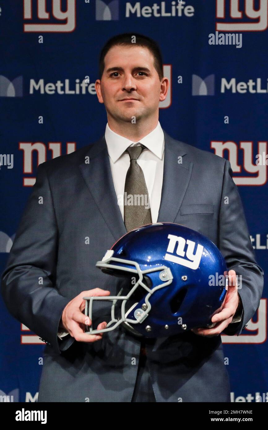 New York Giants new NFL football head coach Joe Judge, center, poses ...