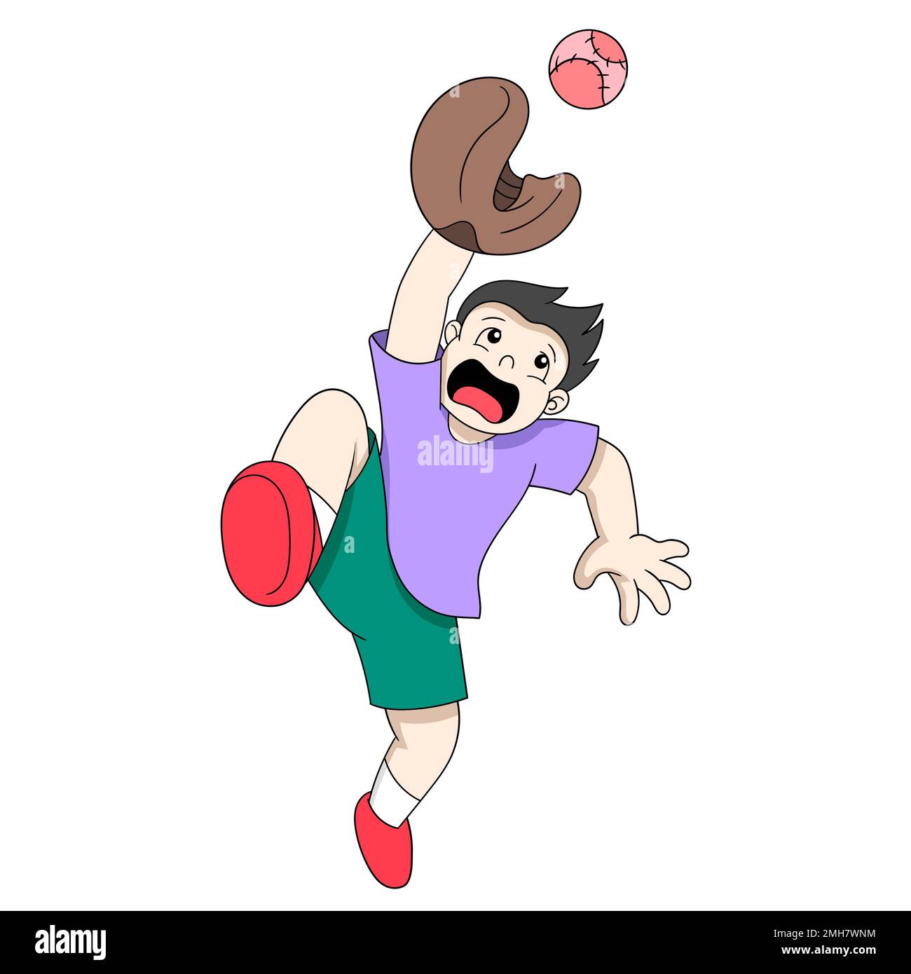 Cartoon illustration boy playing baseball Stock Vector Images - Alamy