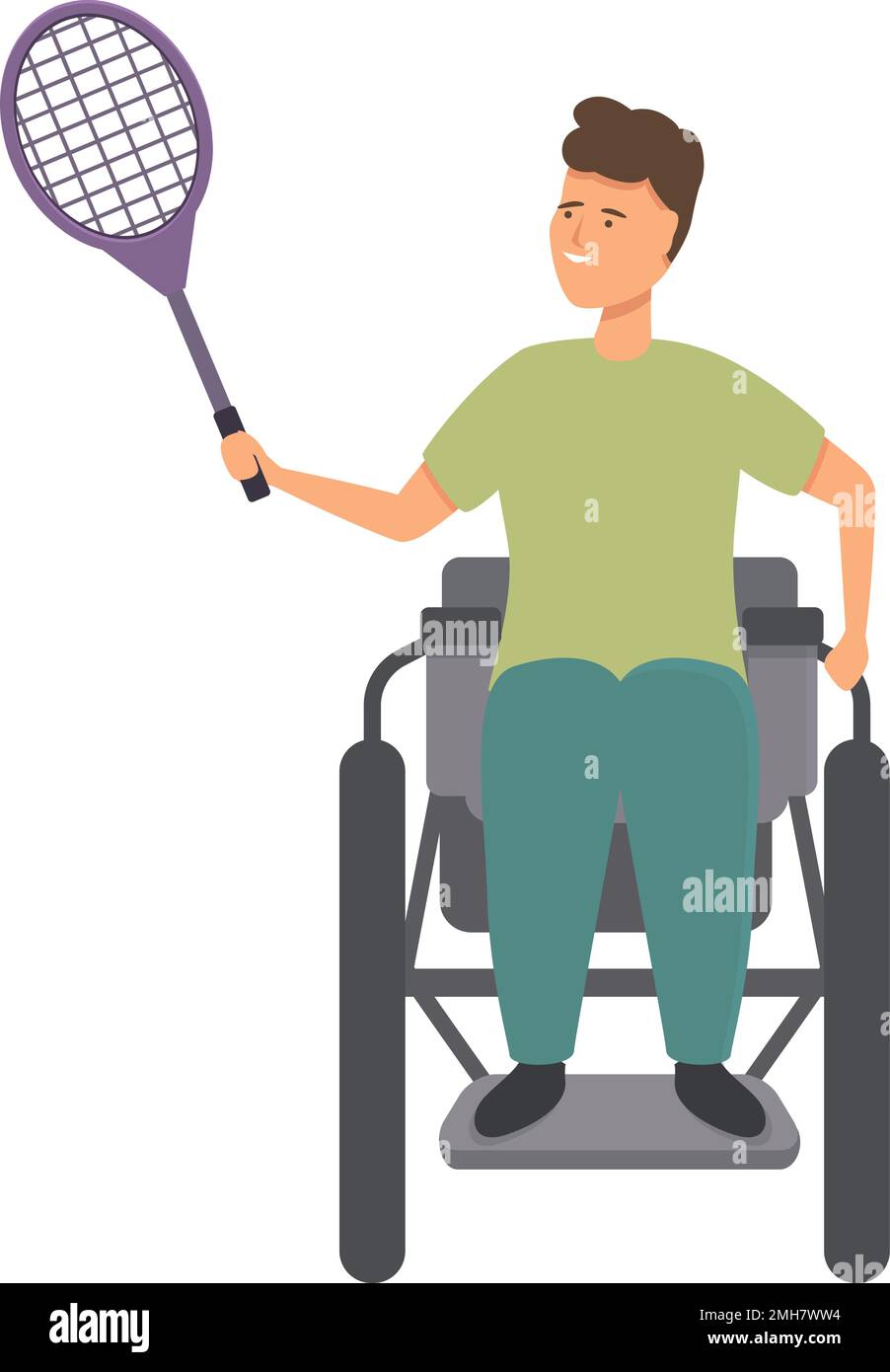 Wheelchair boy play badminton icon cartoon vector. Sport training ...