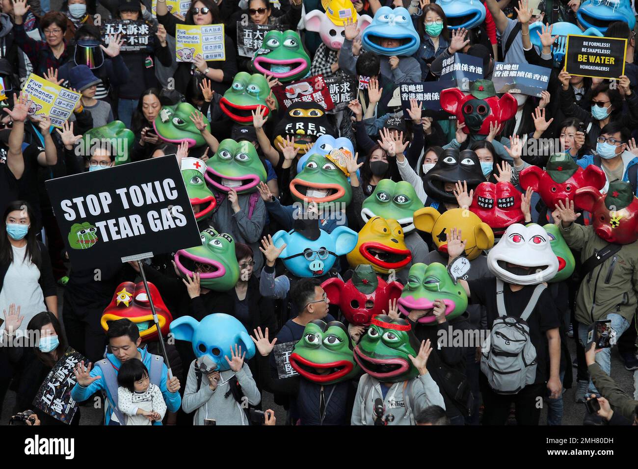 FILE - In this Dec. 8, 2019, file photo, pro-democracy protesters wear ...