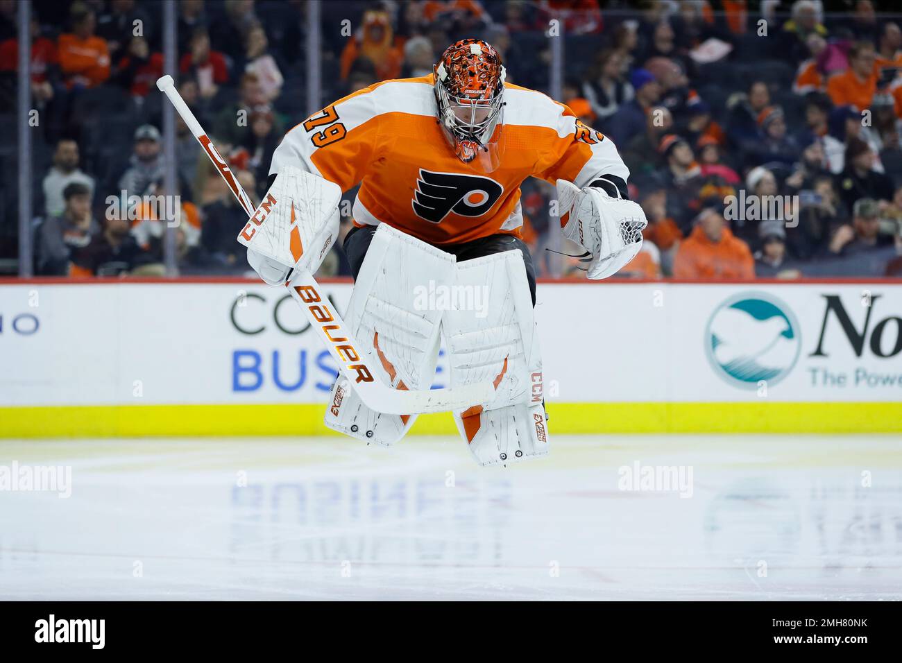 Philadelphia Flyers' Carter Hart plays during an NHL hockey game ...