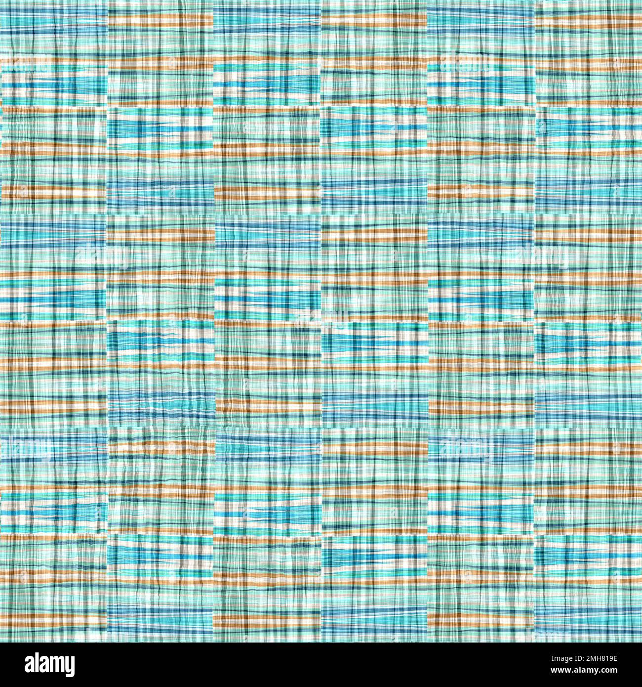 Teal rustic coastal beach house check fabric tile. Seamless sailor ...