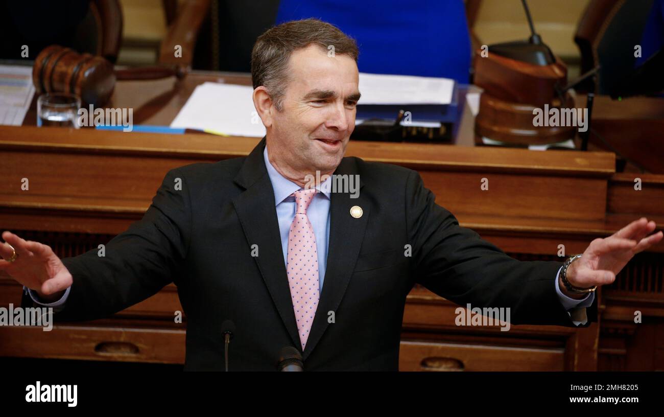 Virginia Gov. Ralph Northam gestures as he prepares to deliver his ...