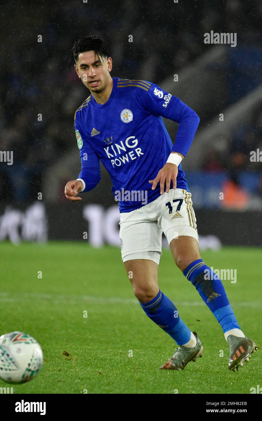 Leicester's Ayoze Perez passes the ball during the English League Cup ...