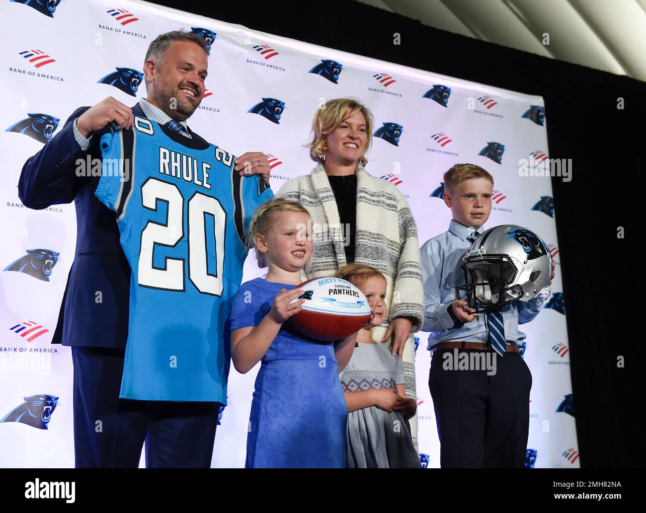 Carolina Panthers new head coach, Matt Rhule, poses with his family ...