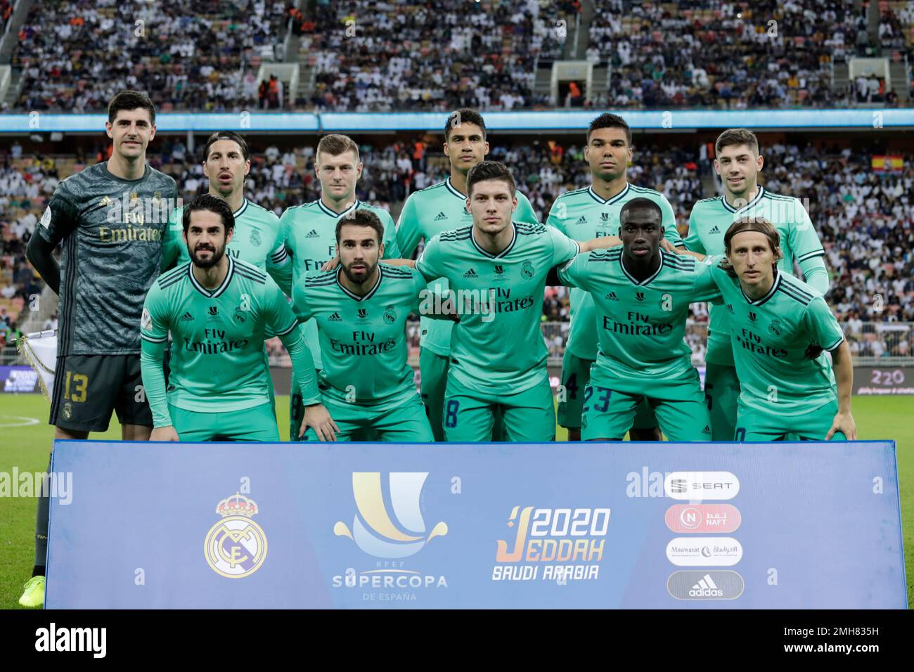 Real Madrid players pose before the Spanish Super Cup semifinal soccer ...