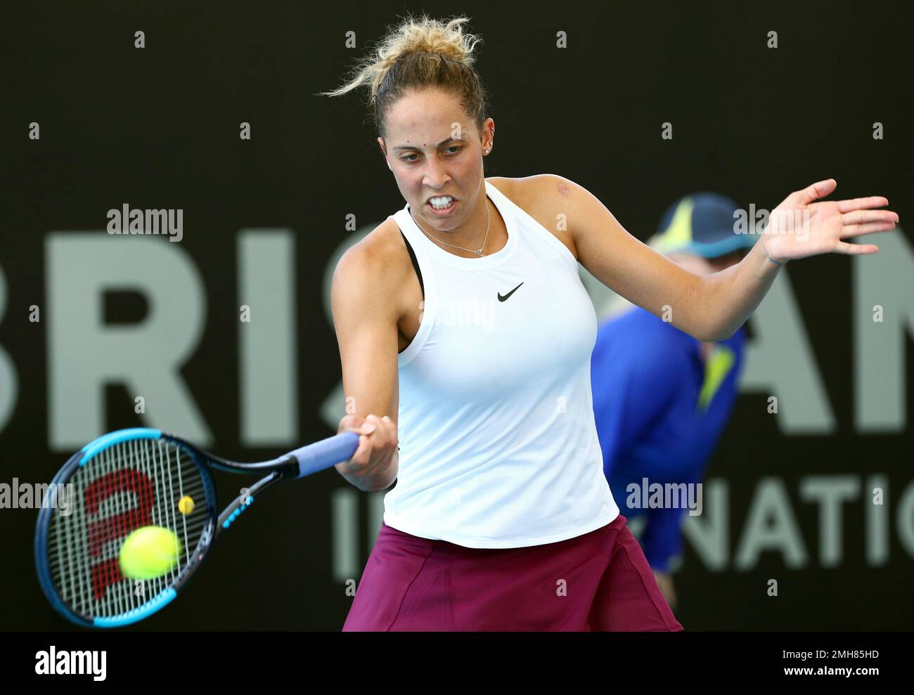 Madison Keys of the United States plays a shot during her match against ...