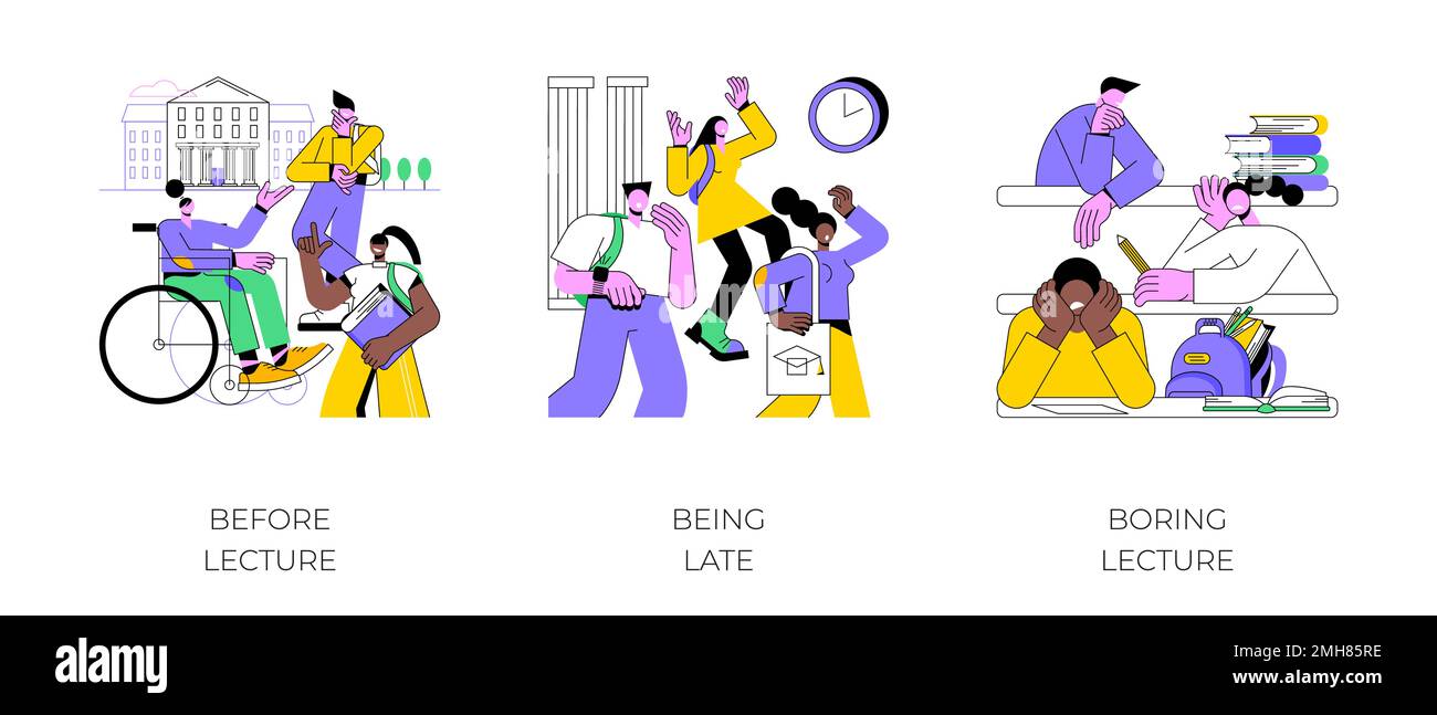 College lessons isolated cartoon vector illustrations set. Before ...