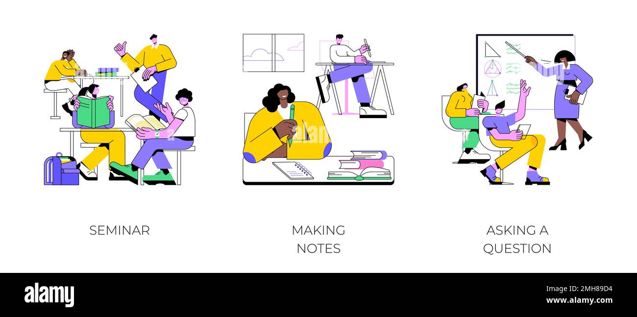 Classes in a college isolated cartoon vector illustrations set. College ...