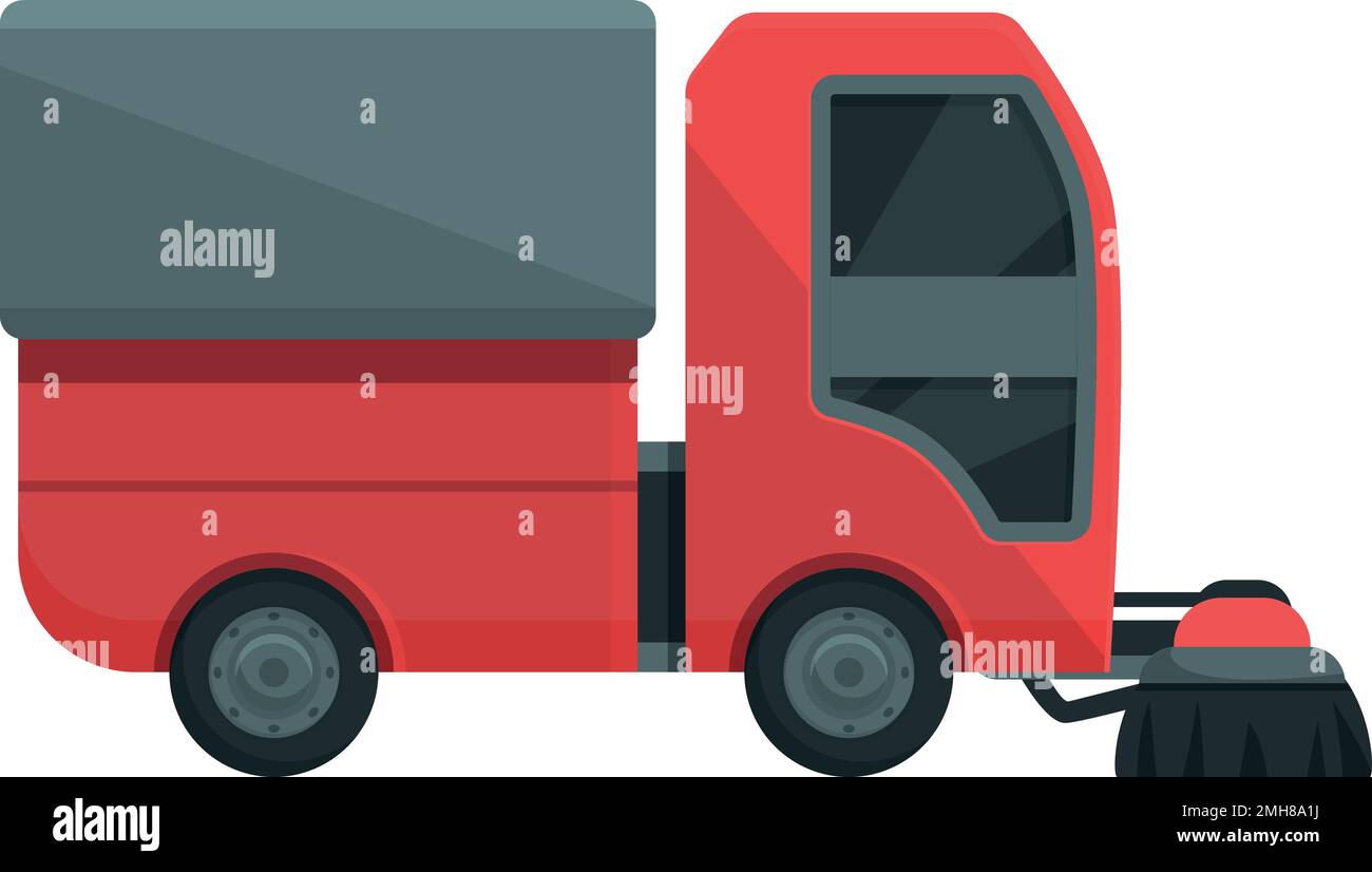 Red sweeper icon cartoon vector. Road truck. Machine city Stock Vector ...