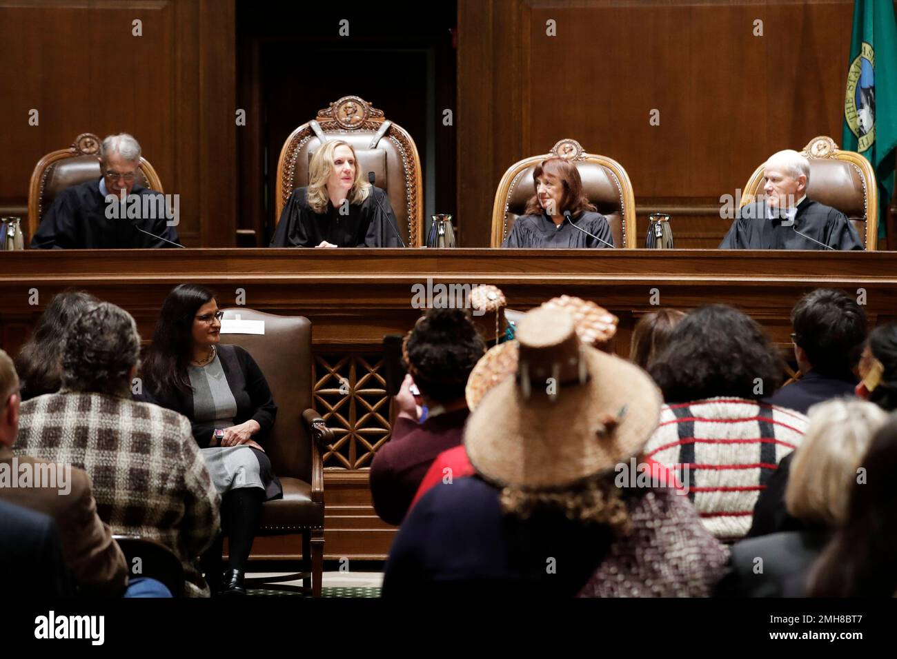 New Washington Supreme Court Chief Justice Debra Stephens, second from ...