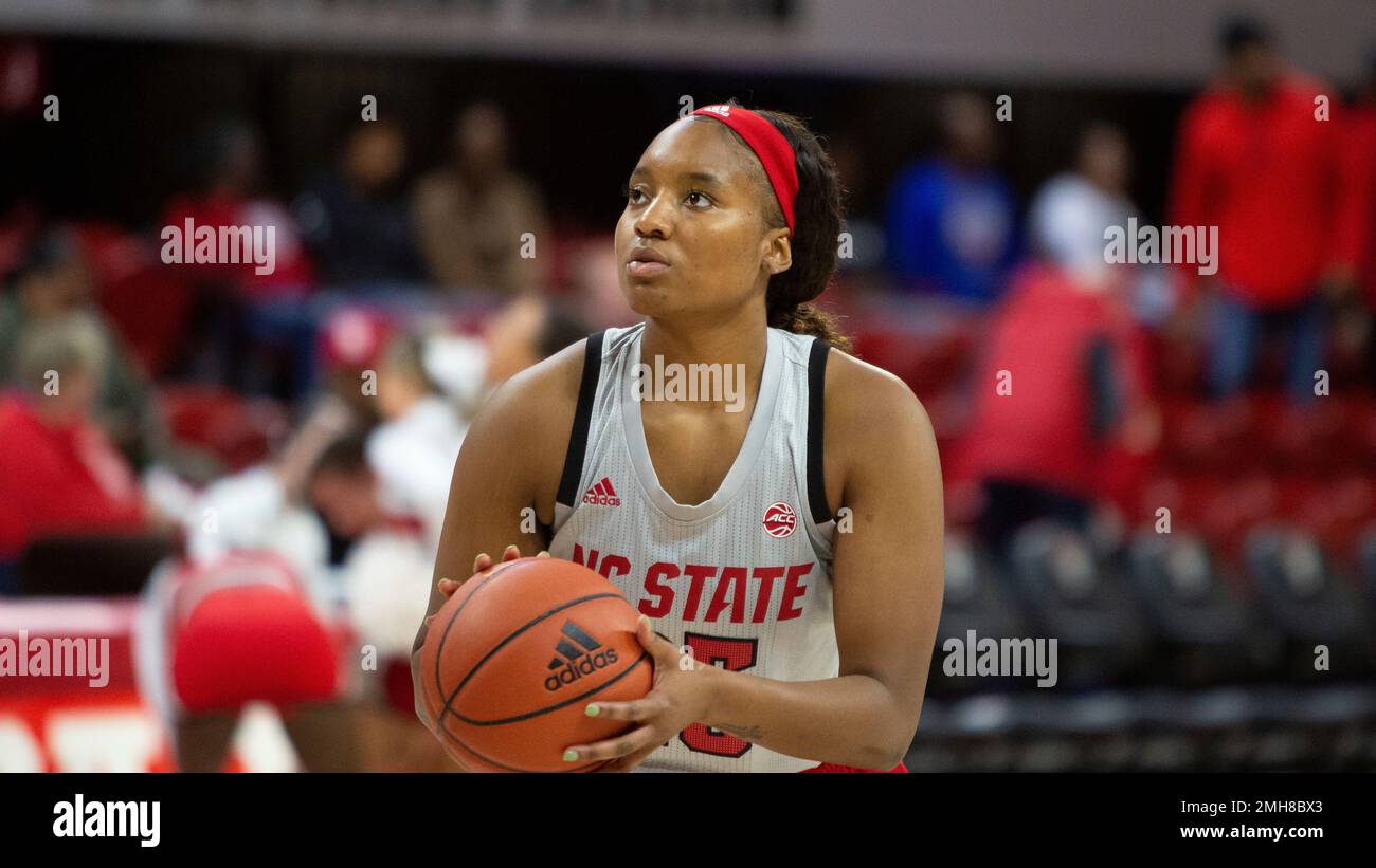 North Carolina State's Kayla Jones (25) warms up prior to the start of ...