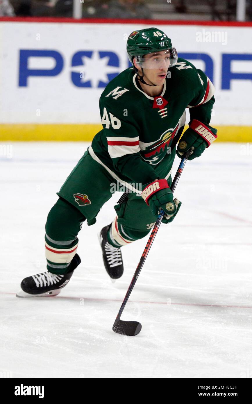 Minnesota Wild defenseman Jared Spurgeon controls the puck against the ...