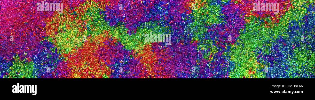 Panoramic image of polychromatic magical glitter. Full spectrum of a ...