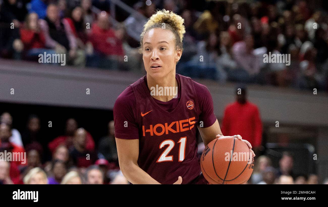 Virginia Tech's Lydia Rivers (21) handles the ball during an NCAA ...