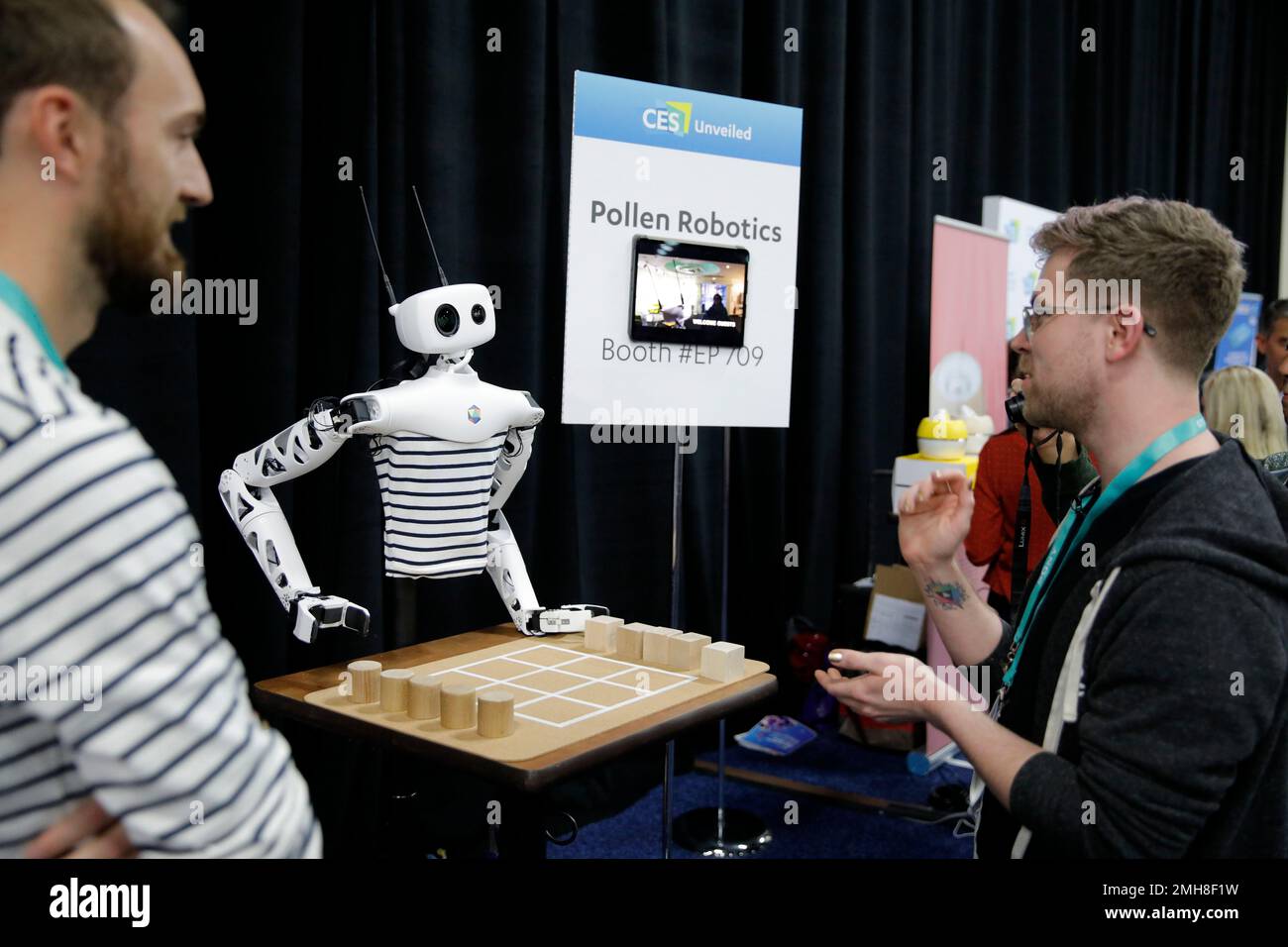 The Reachy robot appears on display at the Pollen Robotics booth during ...