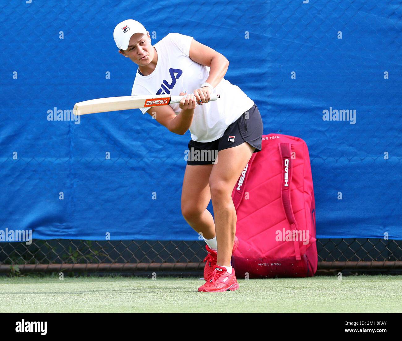 Ashleigh Barty of Australia plays a game of cricket while training for ...