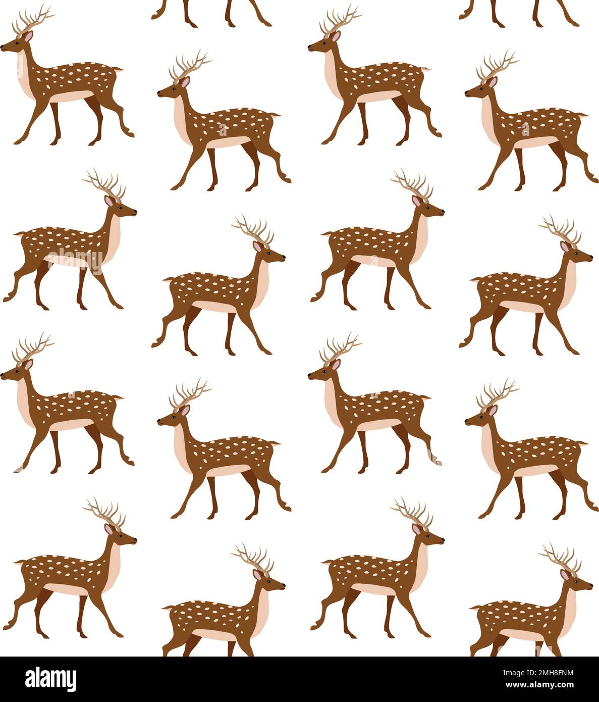 Vector seamless pattern of hand drawn flat deer isolated on white ...