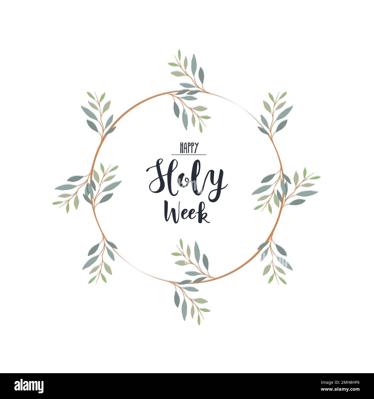 Laurel wreath with text happy Holy Week. Palm Sunday vector ...