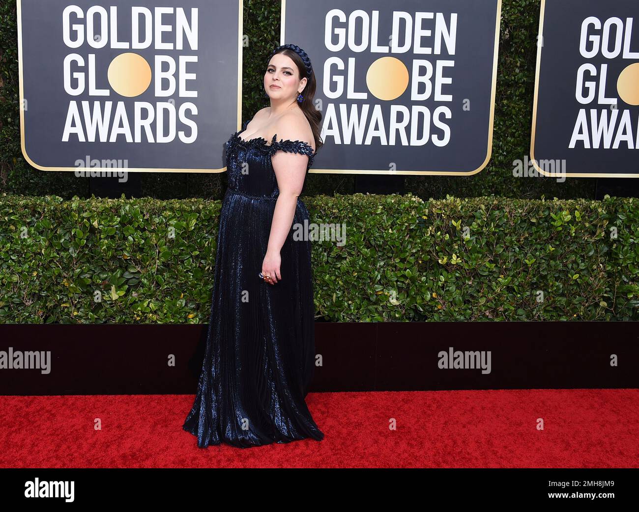 Beanie Feldstein arrives at the 77th annual Golden Globe Awards at the ...