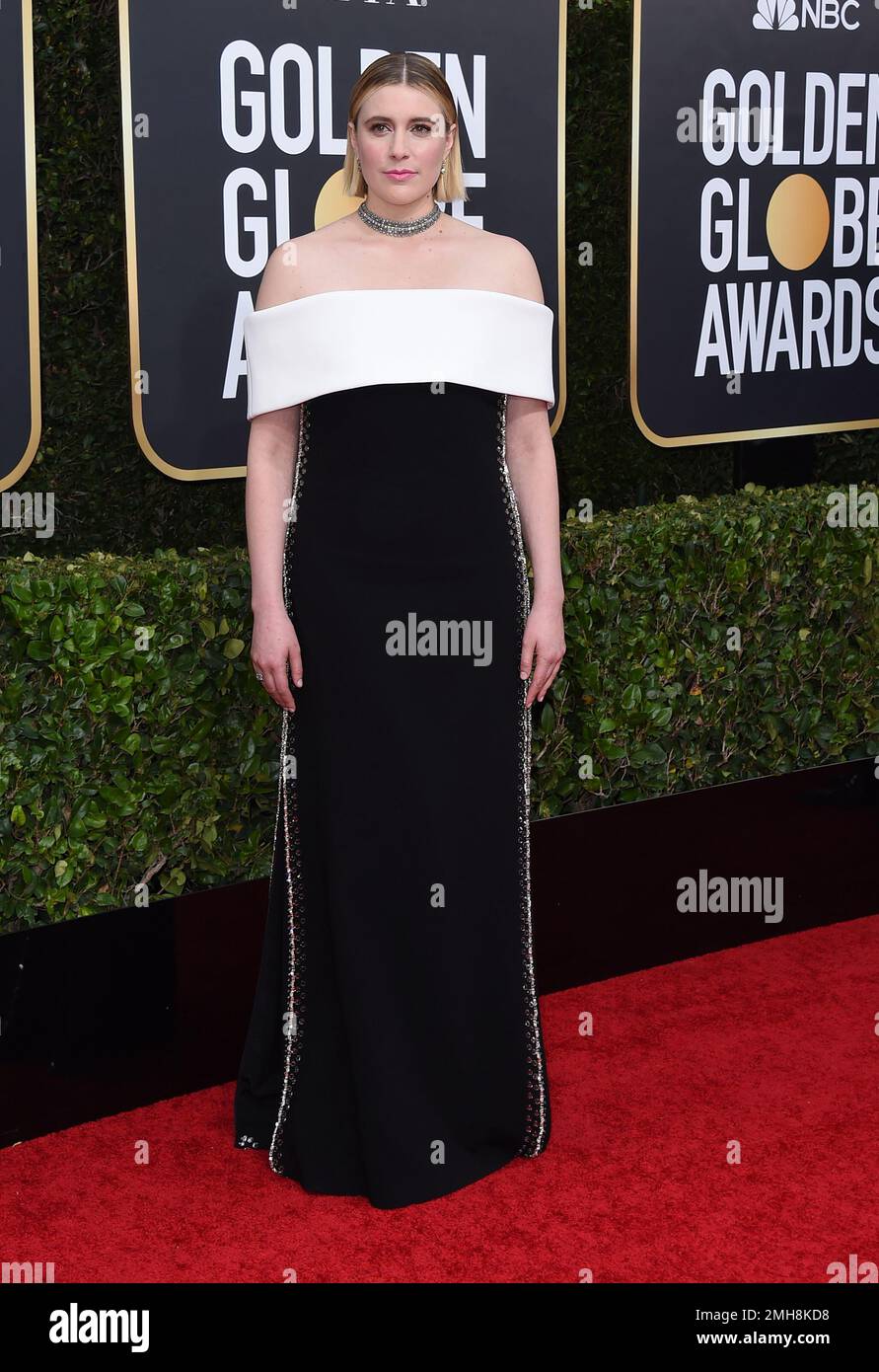 Greta Gerwig arrives at the 77th annual Golden Globe Awards at the ...