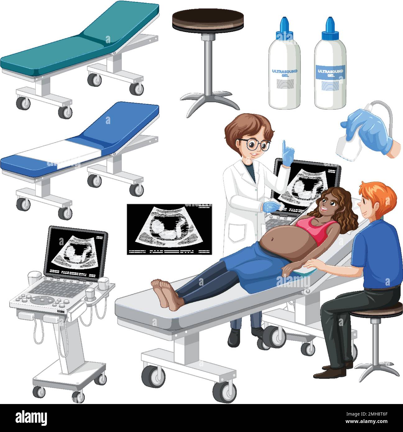 Set of medical instruments for pregnancy ultrasound illustration Stock ...