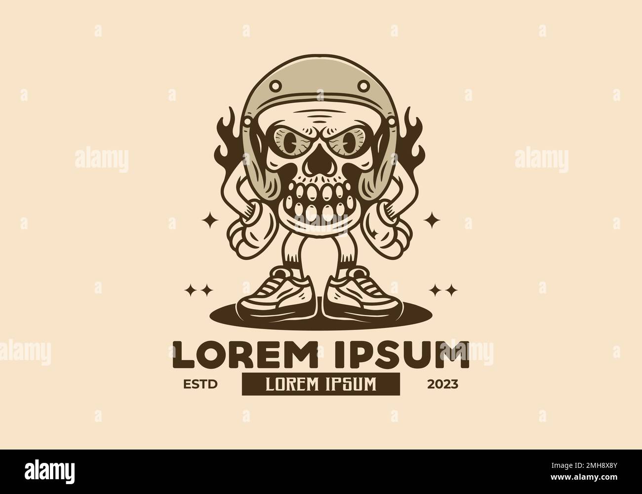Standing skull wearing helmet character illustration design Stock ...