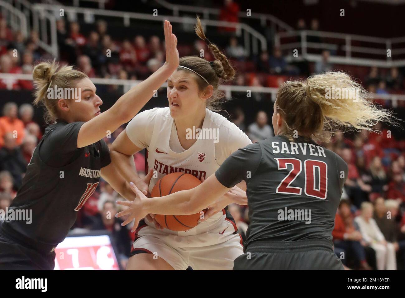 Stanford guard Hannah Jump, middle, is defended by Washington State ...