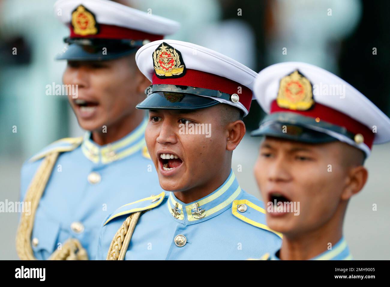 High-ranking soldiers shout commands during a ceremony to mark the 72nd ...
