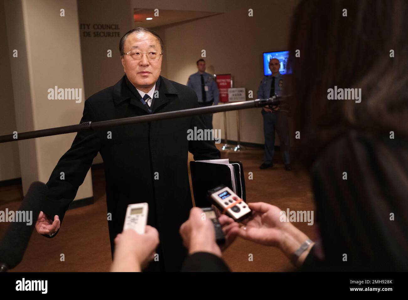 The Chinese ambassador to the United Nations Zhang Jun talks to ...