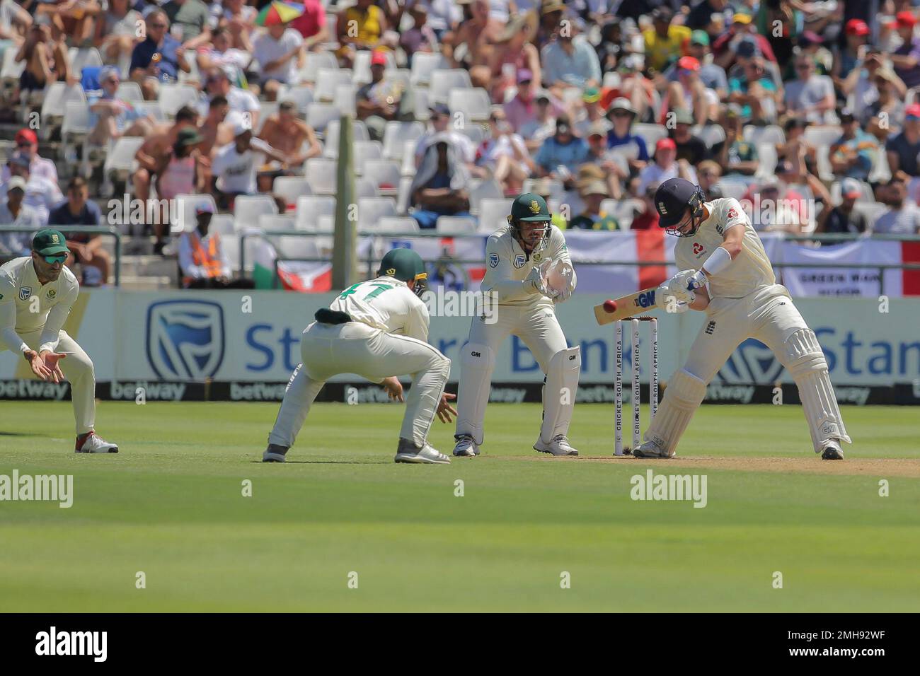 England's batsman Ollie Pope attempts to play a shot while South Africa ...