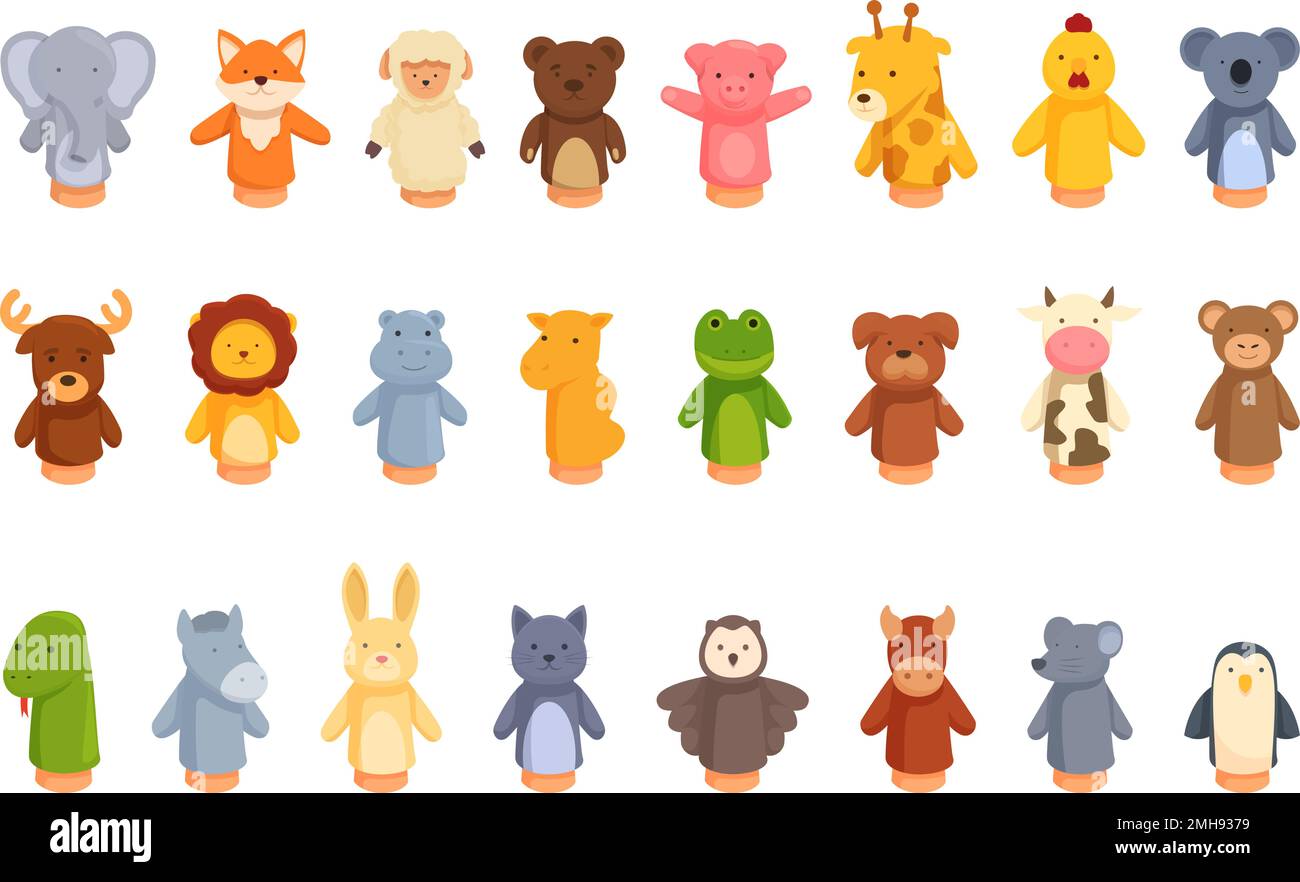 Hand puppet toys icons set cartoon vector. Animal finger. Sock child ...