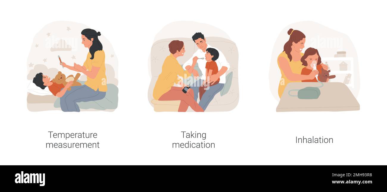 Seasonal flu isolated cartoon vector illustration set. Temperature ...