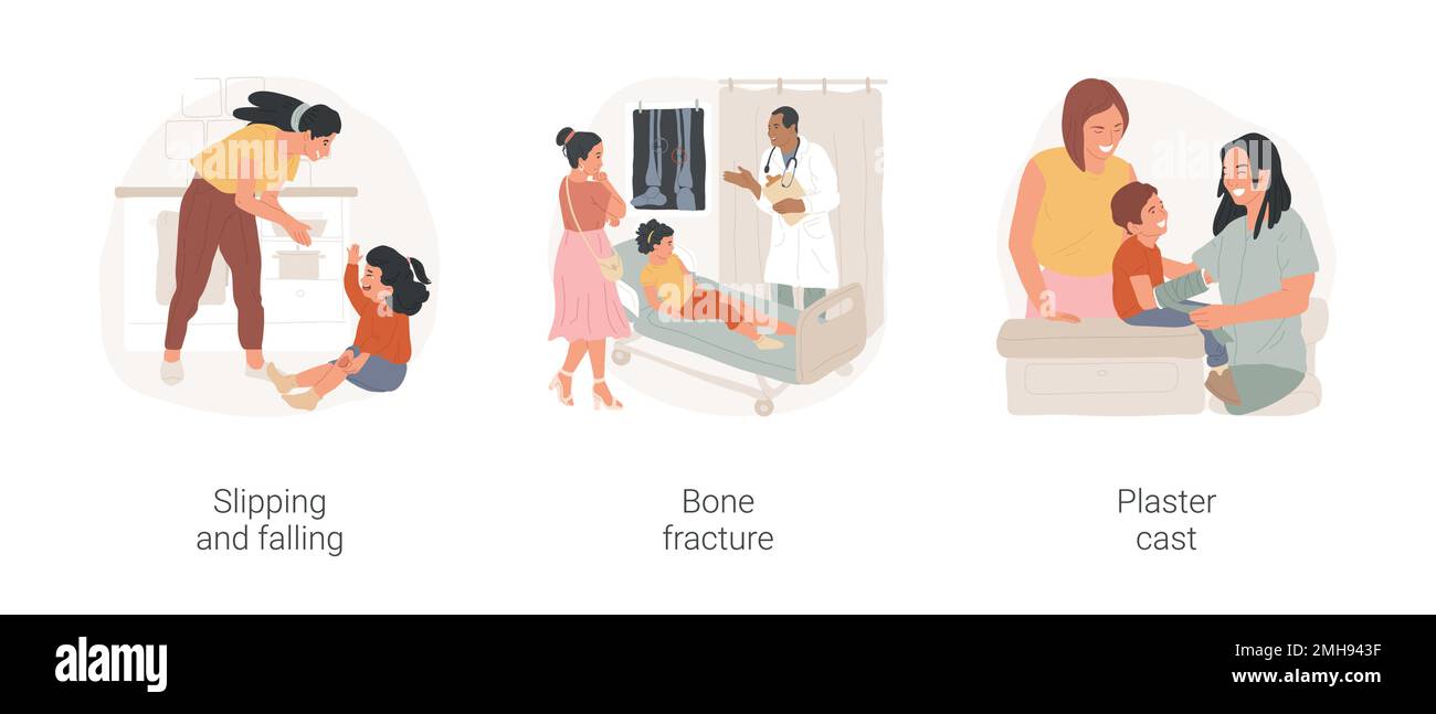 Child injury isolated cartoon vector illustration set. Slipping and ...