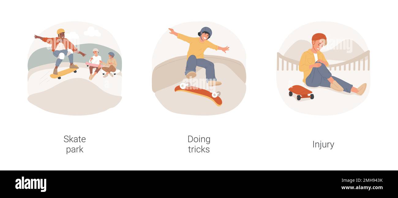 Skating isolated cartoon vector illustration set. Young skater teenage ...