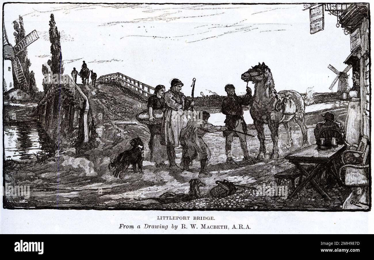 Halftone of travellers crossing the Littleport Bridge, circa 1880 Stock ...