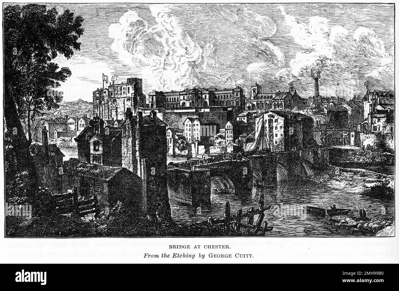Engraving of the bridge at Chester, circa 1880 Stock Photo - Alamy