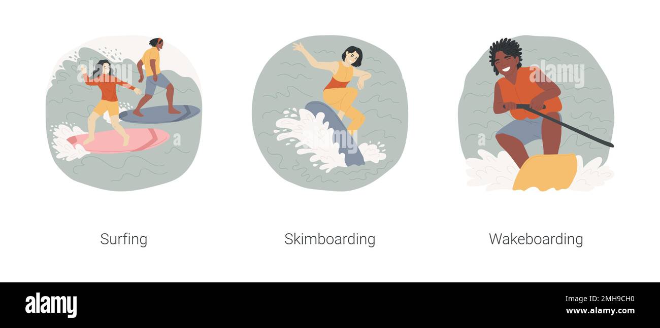 Extreme water sport isolated cartoon vector illustration set. Group of ...