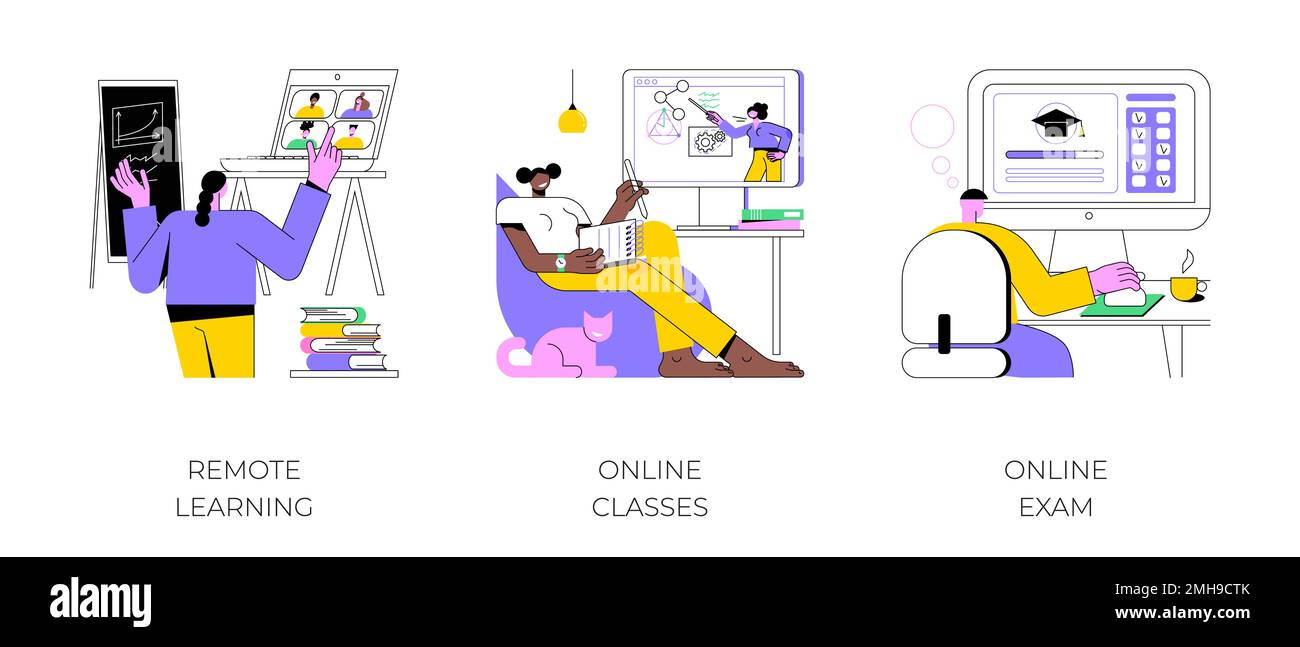 Distance educational process isolated cartoon vector illustrations set ...