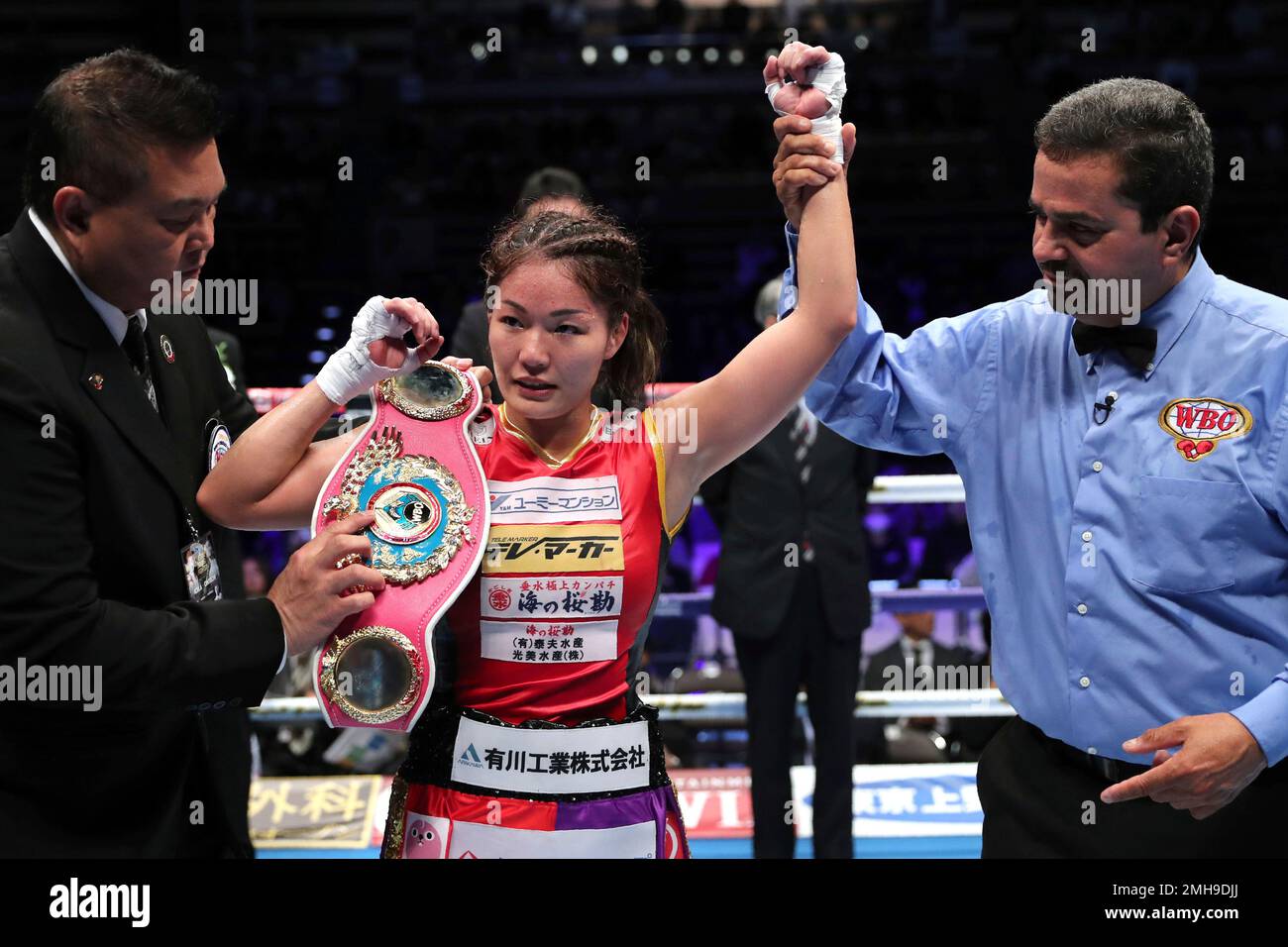 Japanese champion Miyo Yoshida is declared the winner after her WBO ...