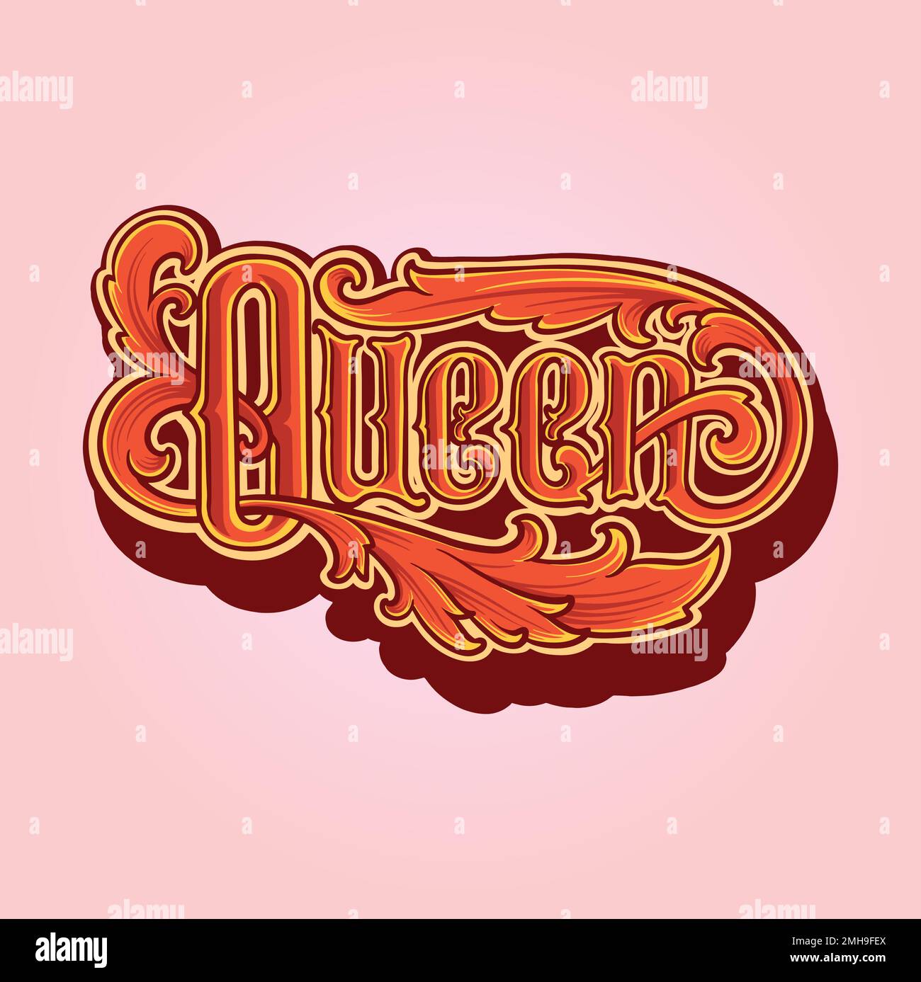 Classic elegant flourish queen hand lettering text vector illustrations ...